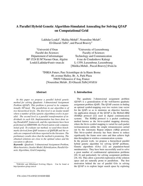 Pdf A Parallel Hybrid Genetic Algorithm Simulated Annealing For