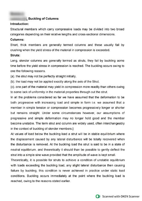 Structural Analysis Buckling Of Columns Euler S Theory Equivalent Strut Length Limitations
