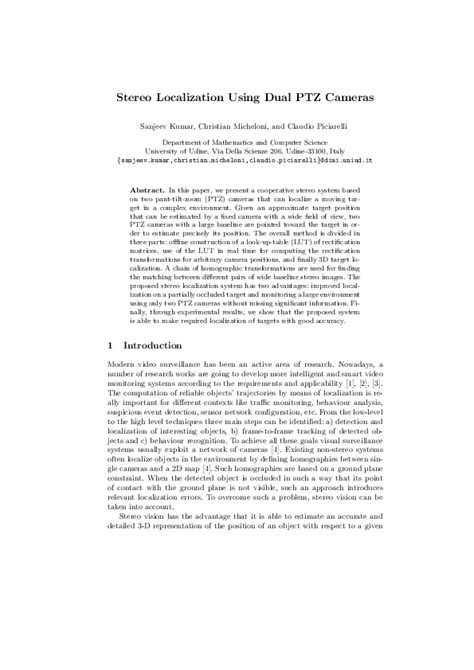 Pdf Stereo Localization Using Dual Ptz Cameras S Kumar