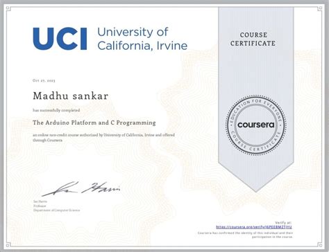 Certificate For Completing The Arduino Platform And C Programming In Certificate For Completing The Arduino Platform And C Programming In