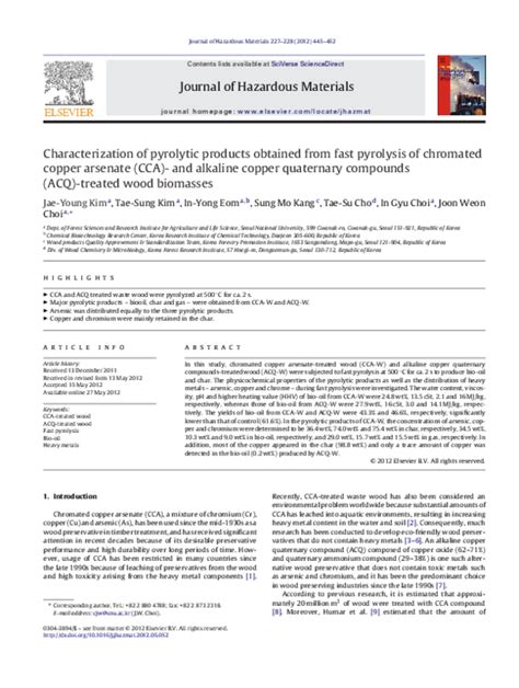 Pdf Characterization Of Pyrolytic Products Obtained From Fast Pyrolysis Of Chromated Copper