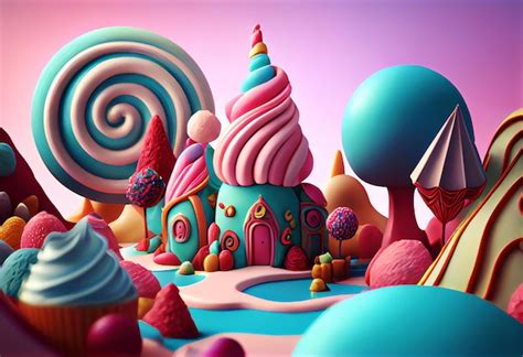 Premium Ai Image Rainbow Candy Land Fantasy Sweet World Generative Ai