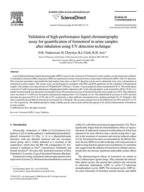 Pdf Validation Of High Performance Liquid Chromatography Assay For
