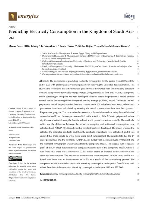 Pdf Article Predicting Electricity Consumption In The Kingdom Of