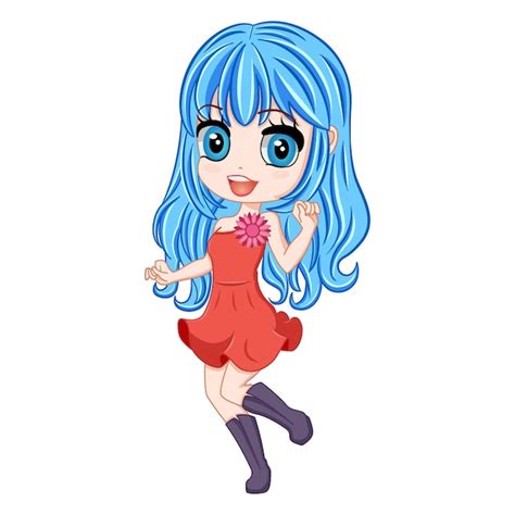 Premium Vector Dancing Chibi Girl With Blue Hair