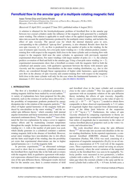 Pdf Ferrofluid Flow In The Annular Gap Of A Multipole Rotating Magnetic Field