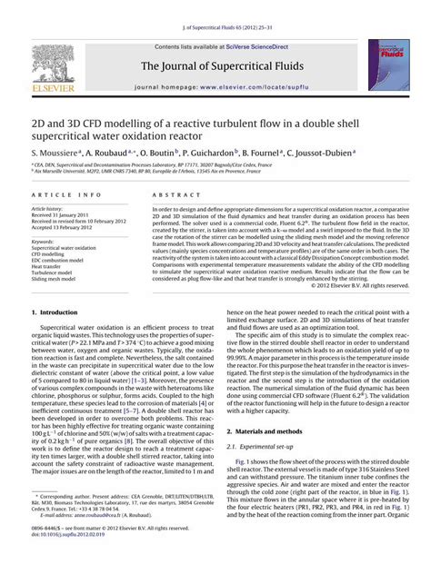 Pdf 2d And 3d Cfd Modelling Of A Reactive Turbulent Flow In A Double Shell Supercritical Water