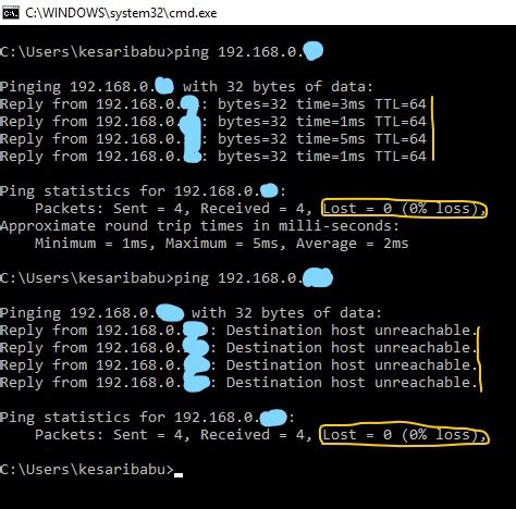 Ping Packet Loss For Success And Destination Host Unreachabe Microsoft Community