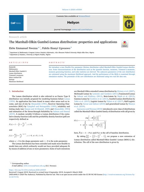 Pdf The Marshall Olkin Gumbel Lomax Distribution Properties And
