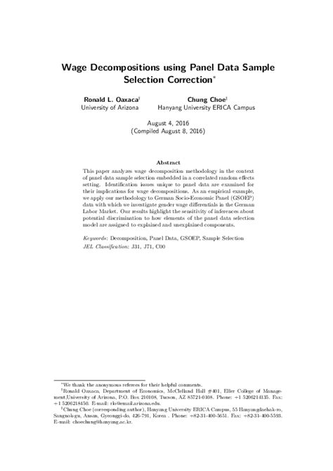 Pdf Wage Decompositions Using Panel Data Sample Selection Correction