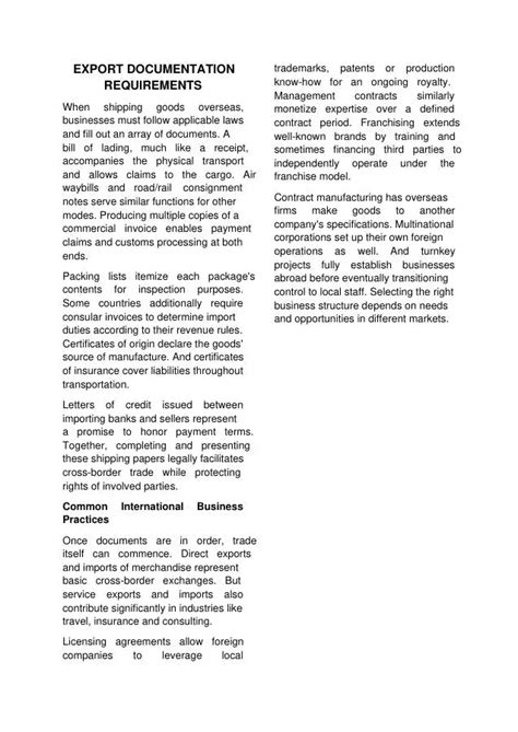 Export Documentation Requirements Lecture Note Edubirdie