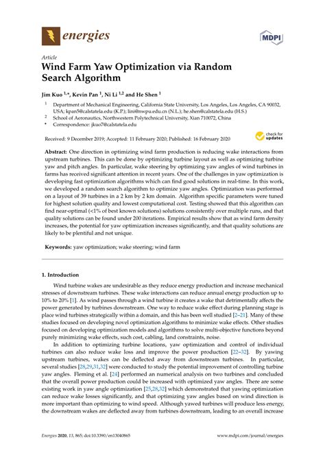 Pdf Wind Farm Yaw Optimization Via Random Search Algorithm