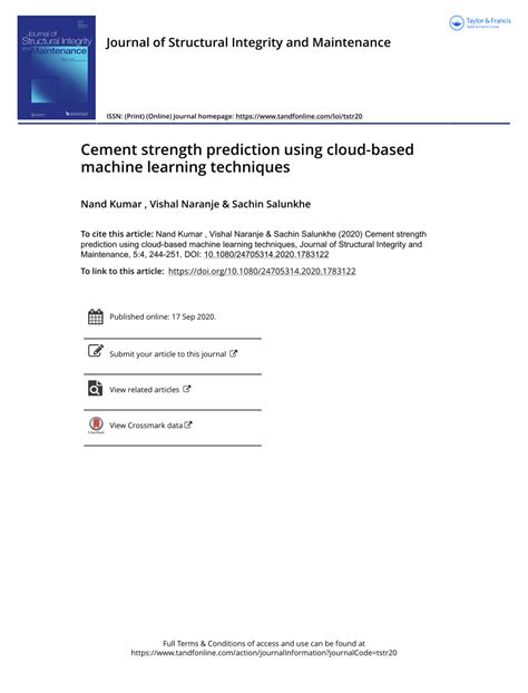 Pdf Cement Strength Prediction Using Cloud Based Machine Learning Techniques