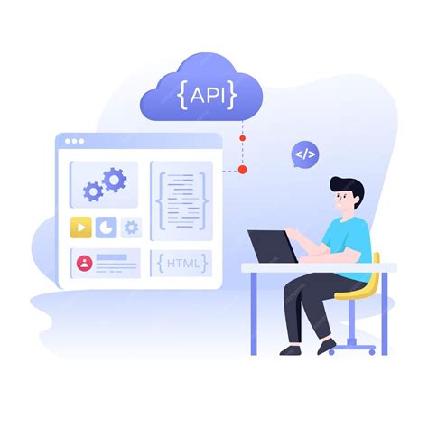 uma ilustração plana da interface da api da web vetor premium