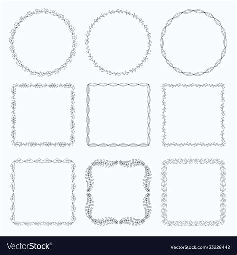 Decorative Frames And Borders Square Set Vector Image
