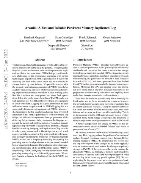 arcadia a fast and reliable persistent memory replicated log deepai