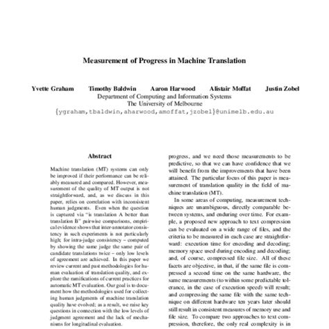 Measurement Of Progress In Machine Translation Acl Anthology