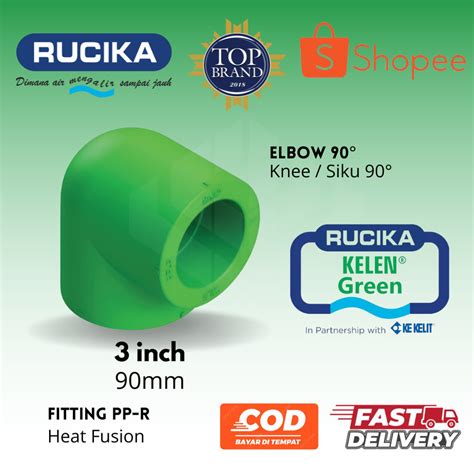 Jual Elbow 90° 90mm ~ 3 inch / Knee / L / Siku ~ Sambungan Pipa PPR Rucika Green | Shopee Indonesia