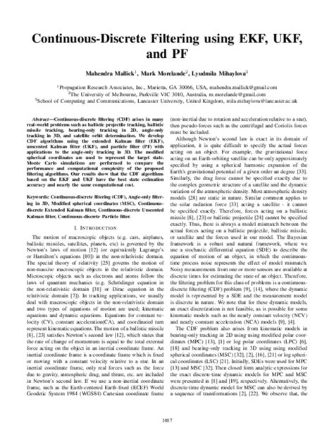 pdf continuous discrete filtering using ekf ukf and pf lyudmila