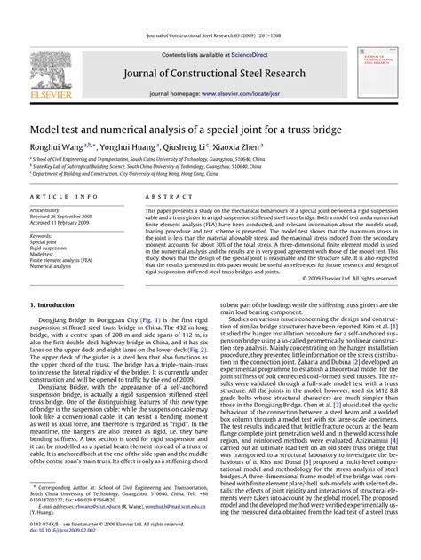 Pdf Model Test And Numerical Analysis Of A Special Joint For A Truss