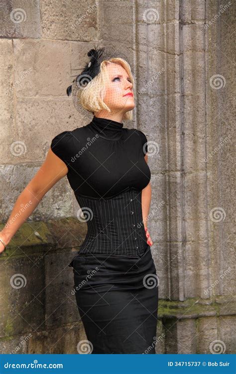 Woman Black Corset Vintage Outfit Street Editorial Photography Image