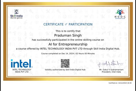 Excited To Share That Ive Completed A Ai For Entrepreneurship 🎓 Praduman Singh