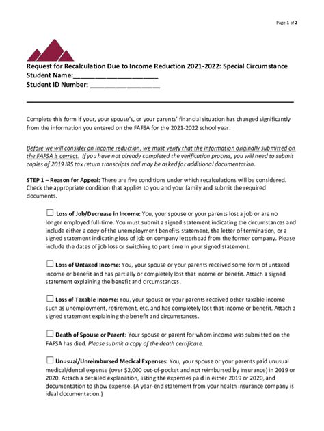 Fillable Online Request For Recalculation Due To Income Reduction 2021 Fax Email Print