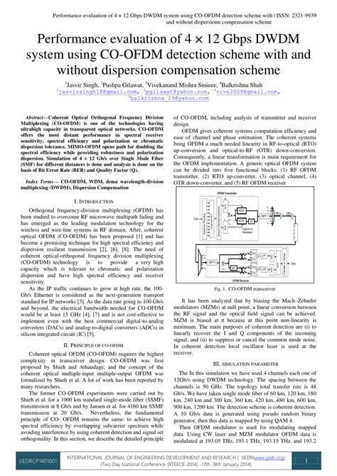 Pdf Performance Evaluation Of 4 × 12 Gbps Dwdm System Using Co Ofdm Detection Scheme With And