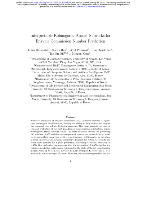 Pdf Interpretable Kolmogorov Arnold Networks For Enzyme Commission