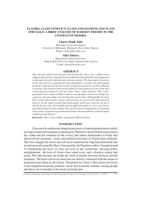 Pdf Class Struggle A Brief Analysis Of Marxist Theory In The
