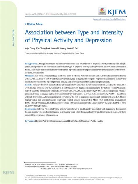 Pdf Association Between Type And Intensity Of Physical Activity And Depression