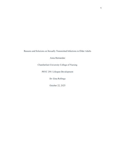 Week 7 Assignment 3 Reasons And Solutions On Sexually Transmitted Infections In Older Adults