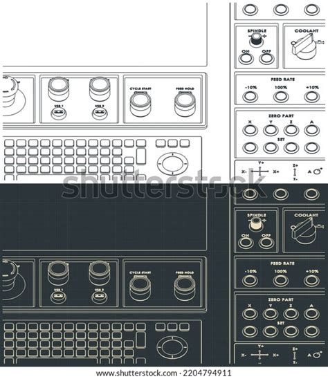 Stylized Vector Illustrations Drawings Cnc Control Stock Vector Royalty Free 2204794911