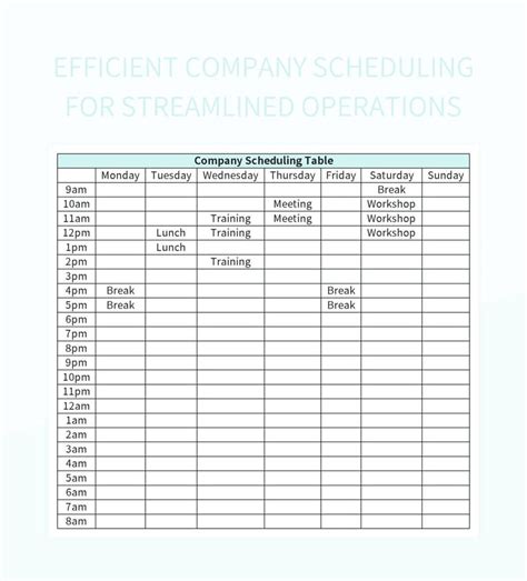 Efficient Company Scheduling For Streamlined Operations Excel Template And Google Sheets File ...
