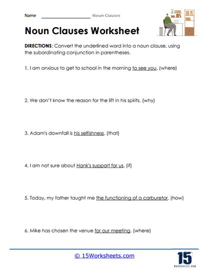 Noun Clauses Worksheets Sentence Pattern Practice 15