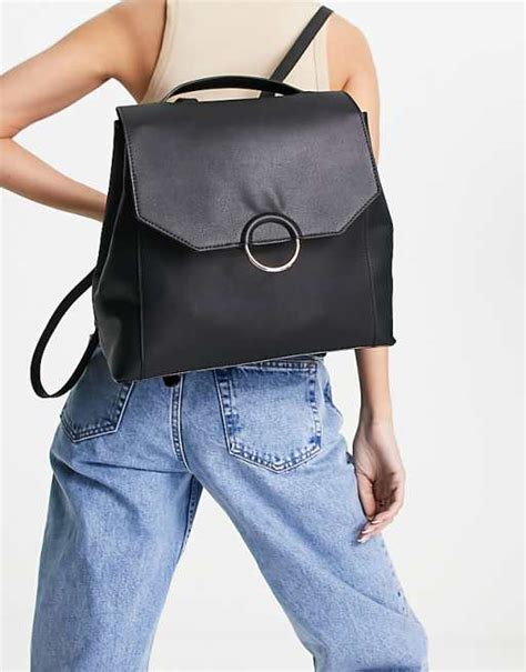 Asos Design Ring Detail Backpack In Black Asos