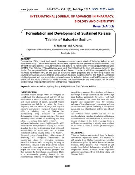 Formulation And Development Of Sustained Release Tablets Ijapbc