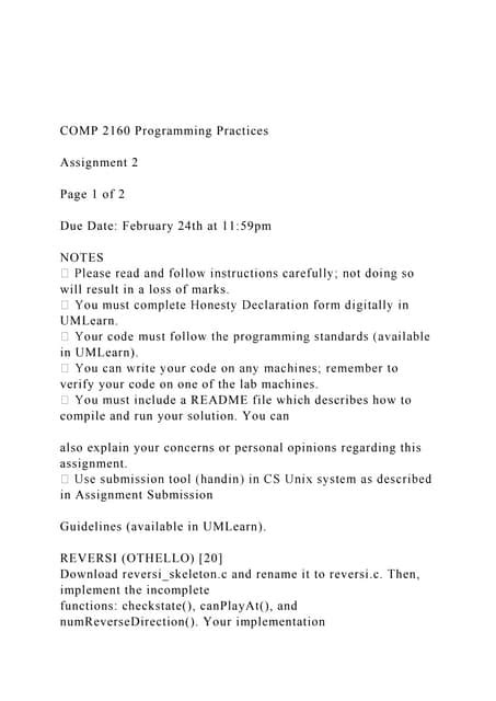Comp 2160 Programming Practices Assignment 2 Page 1 Ofdocx