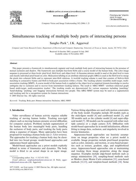 PDF Simultaneous Tracking Of Multiple Body Parts Of Cvrc Ece Utexas Edu Publications