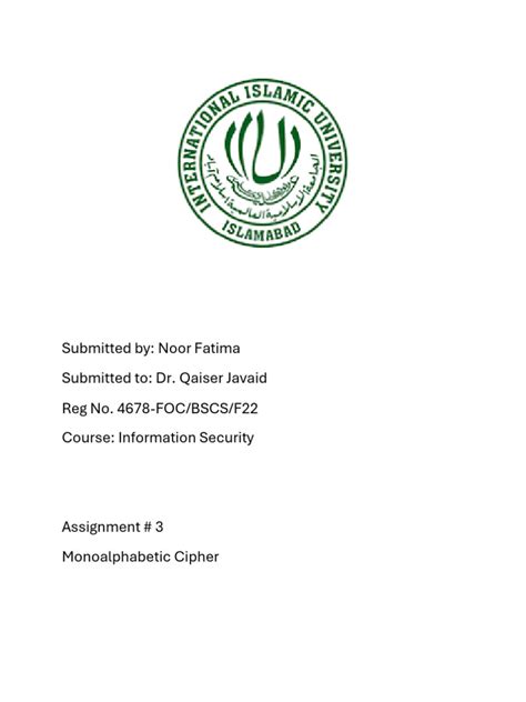 Monoalphabetic Cipher Assignment Pdf Cipher Applied Mathematics