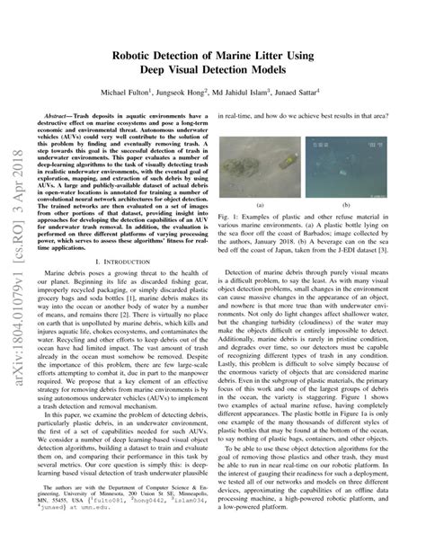 Robotic Detection Of Marine Litter Using Deep Visual Detection Models