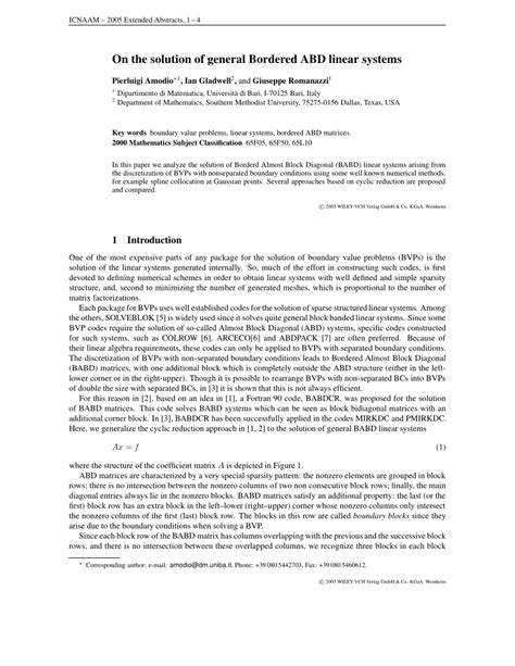 Pdf On The Solution Of General Bordered Abd Linear Systems