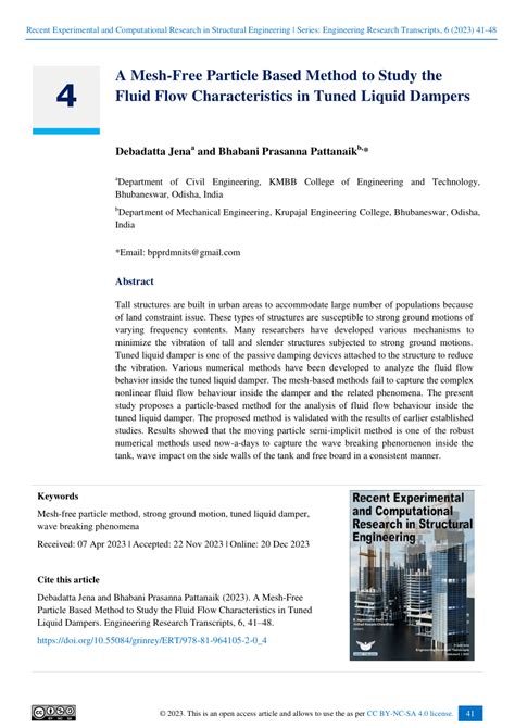 PDF A Mesh Free Particle Based Method To Study The Fluid Flow Characteristics In Tuned Liquid