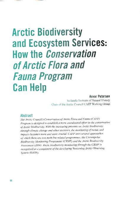 Pdf Arctic Biodiversity And Ecosystem Services How The Conservation