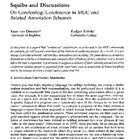 On Coreferring Coreference In Muc And Related Annotation Schemes Acl