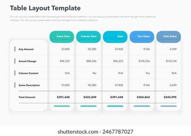 Table Layout Template Five Options Total Stock Vector Royalty Free 2467787027 Shutterstock