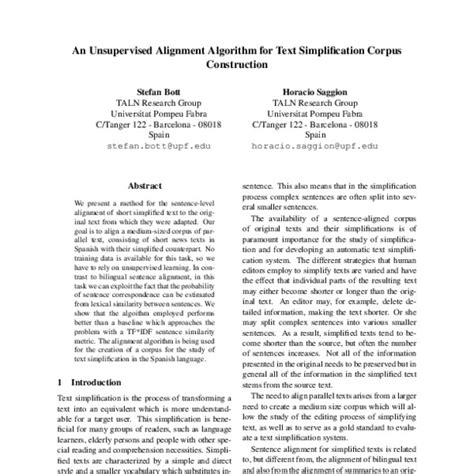 An Unsupervised Alignment Algorithm For Text Simplification Corpus Construction Acl Anthology