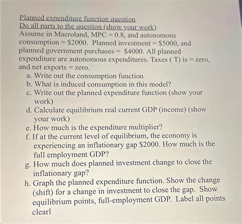 Planned Expenditure Function Questiondo All Parts To