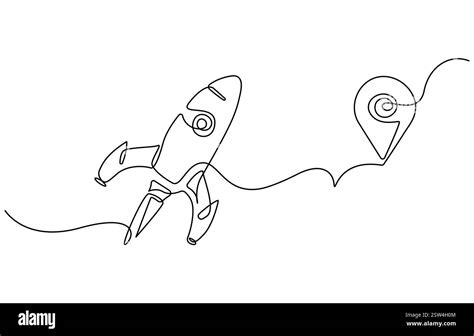 One Continuous Line Drawing Of Spacecraft Vector Illustration Rocket Space Ship Launch Stock