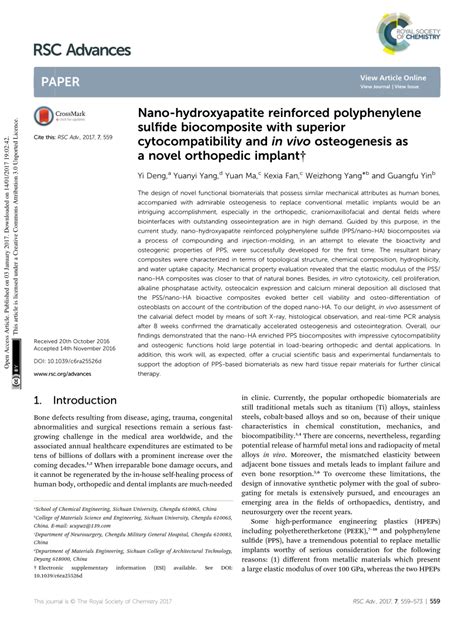 Pdf Nano Hydroxyapatite Reinforced Polyphenylene Sulfide Biocomposite With Superior
